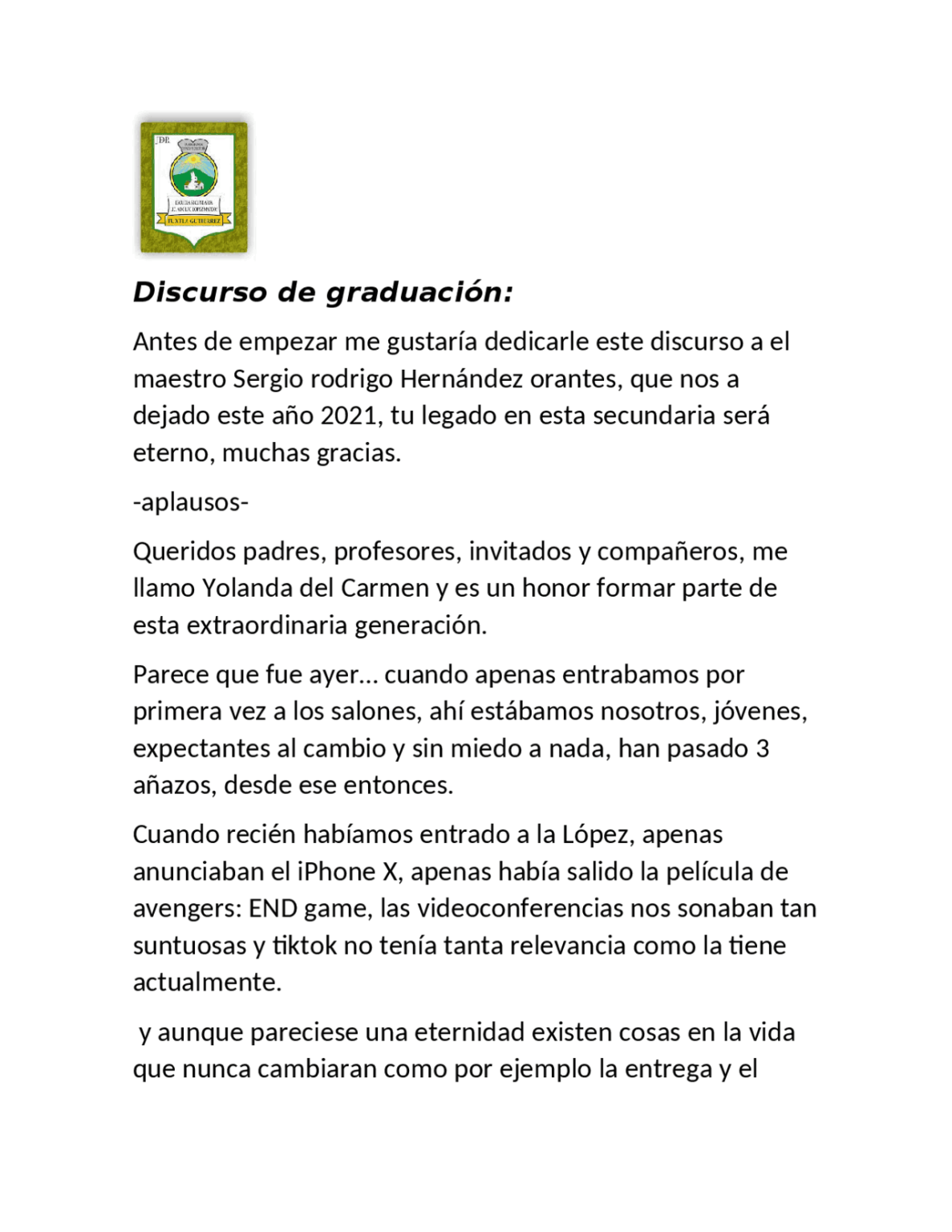 DISCURSO PARA REINA SALIENTE 2025 DISCURSO PARA REINA SALIENTE 2025