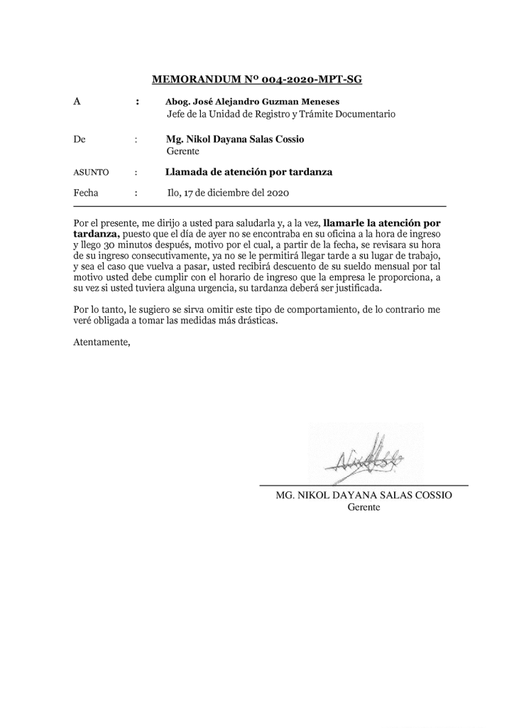 Memorandum de Llamada de Atencion por Tardanza 2025