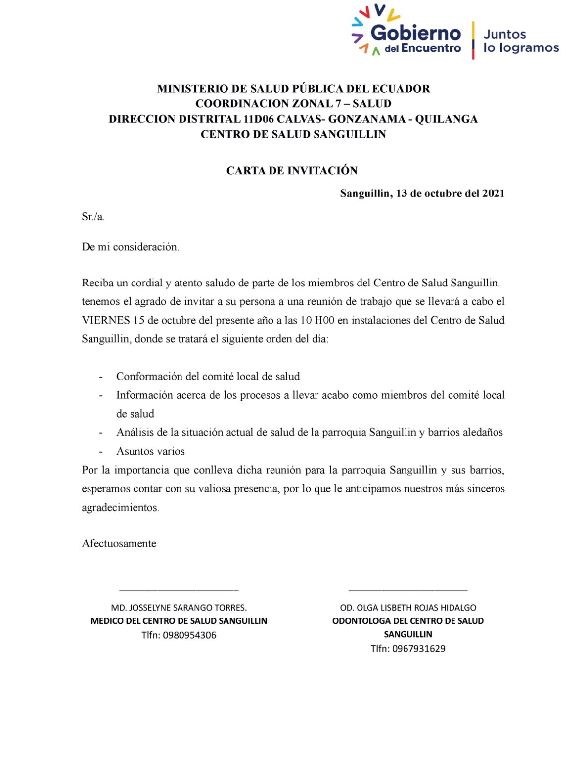 Modelo de Carta de Invitación a Una Reunión 2025
