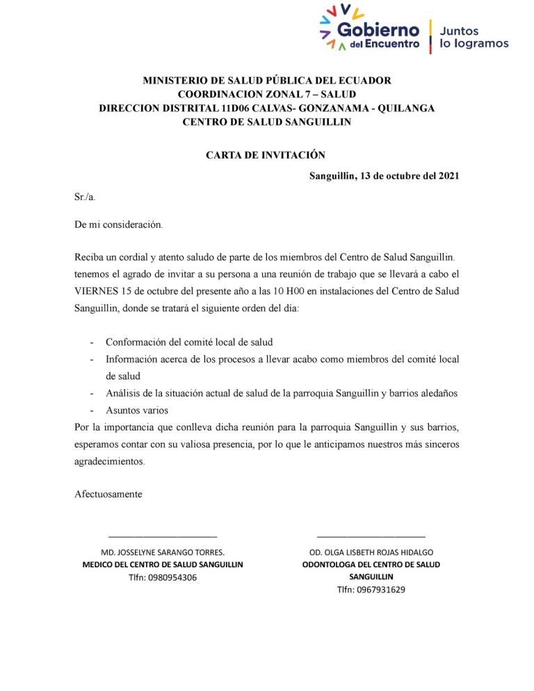 Modelo de Carta de Invitación a Una Reunión 2026