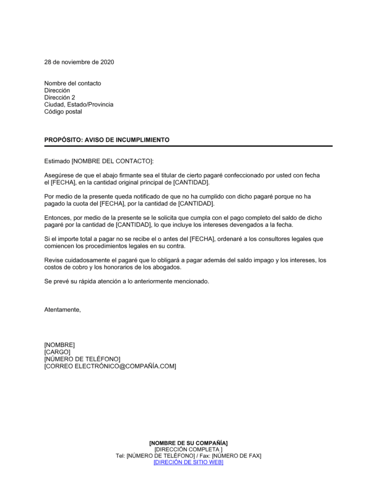 Modelo de Carta Documento por Incumplimiento de Pago 2025