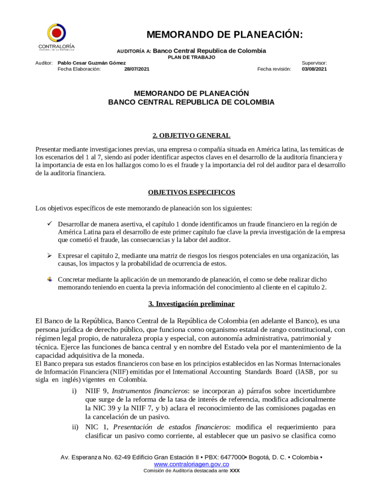 MODELO DE MEMORANDUM DE AUDITORIA EJEMPLO 2025