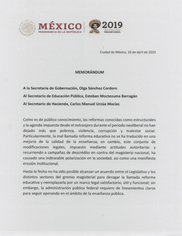 MODELO DE MEMORÁNDUM DE LOPEZ OBRADOR 2025