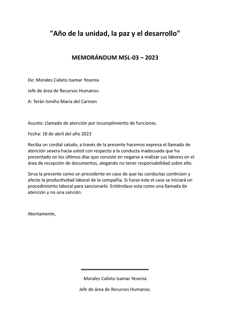 MODELO DE MEMORANDUM DE SANCION 2025